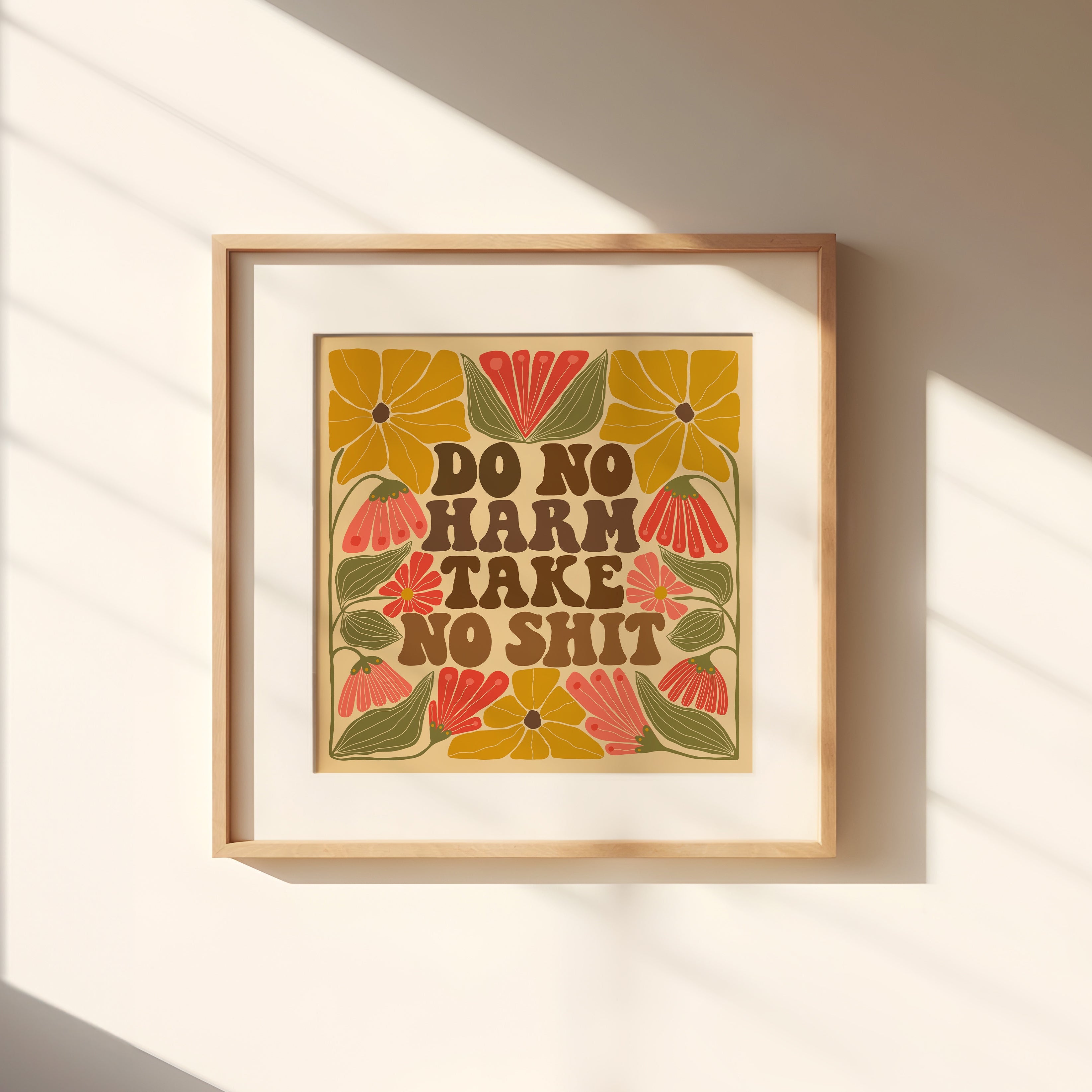 70s Flower Illustration | Do No Harm Take No Shit Art Print | Retro Art ...