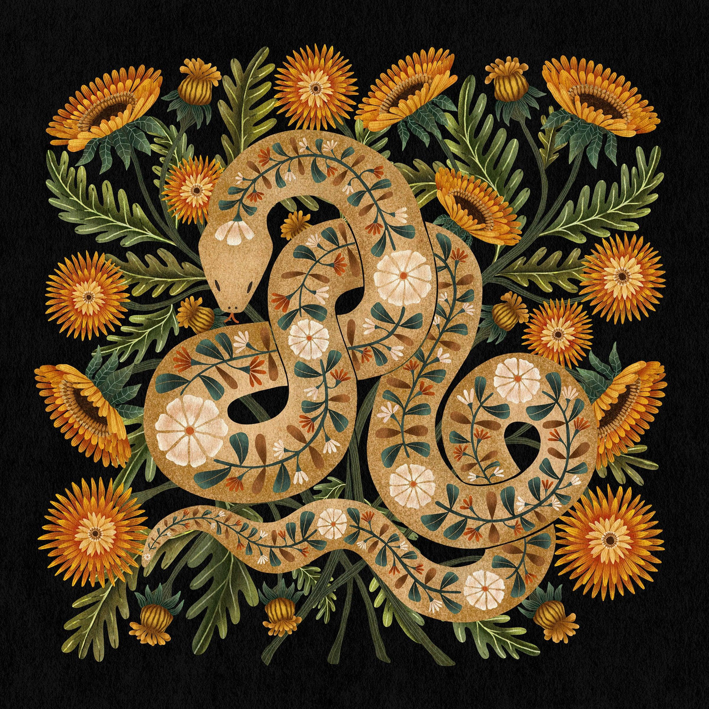 Floral Snake Wall Art | Boho Snake Illustration | Snake Art – High West ...