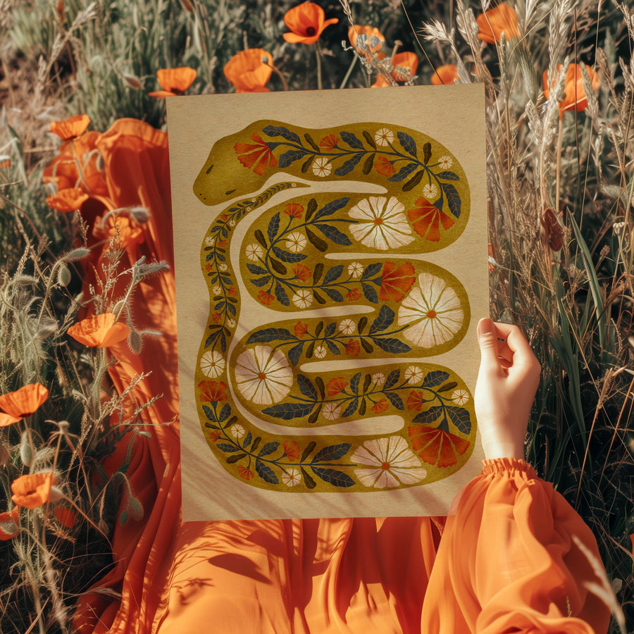 Folk Art Snake Illustration | Snake and Flower Art Print | High West Wild