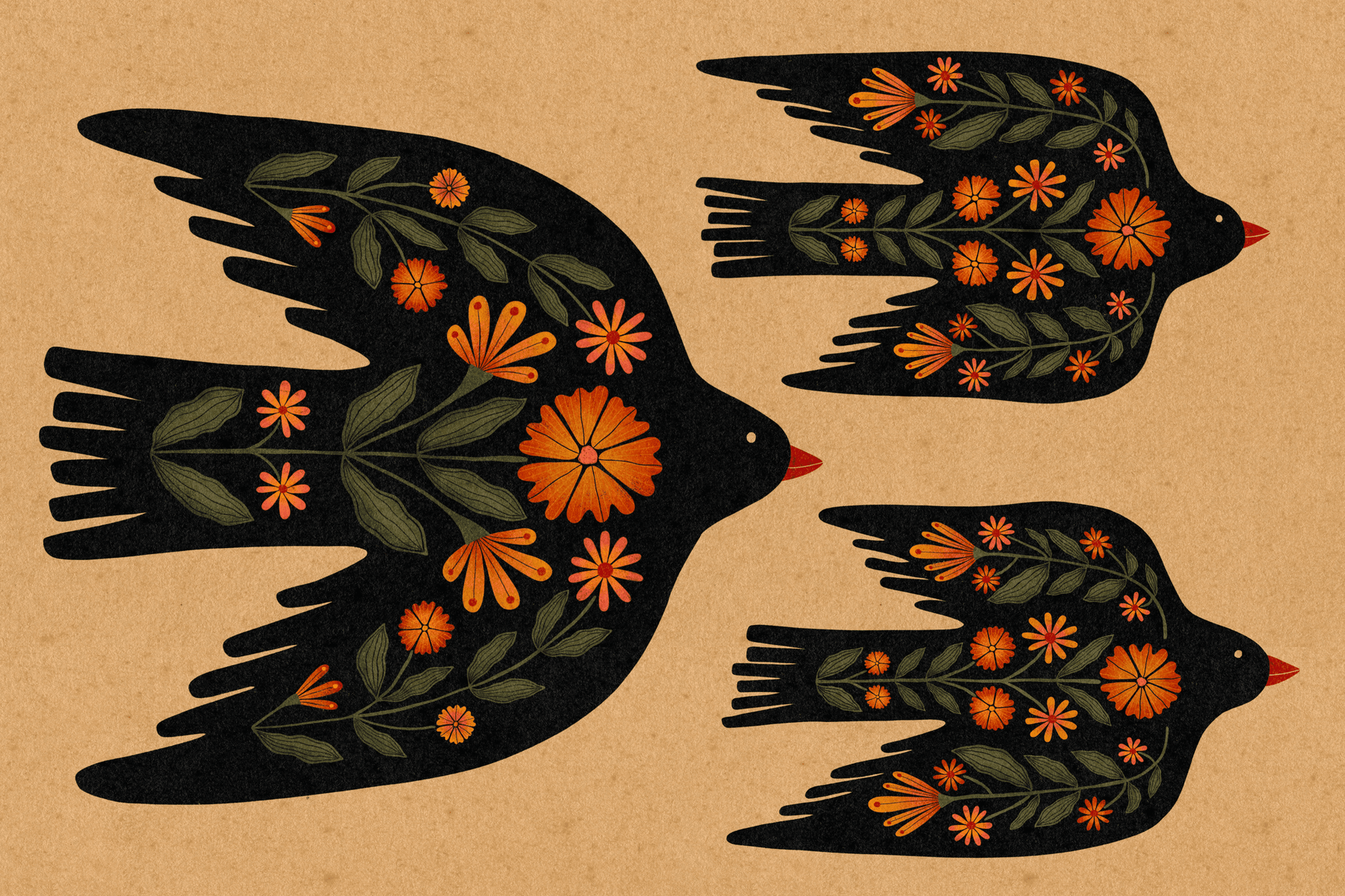 Folk Art Bird Illustration | Cascade Mountain Birds Art Print | High ...