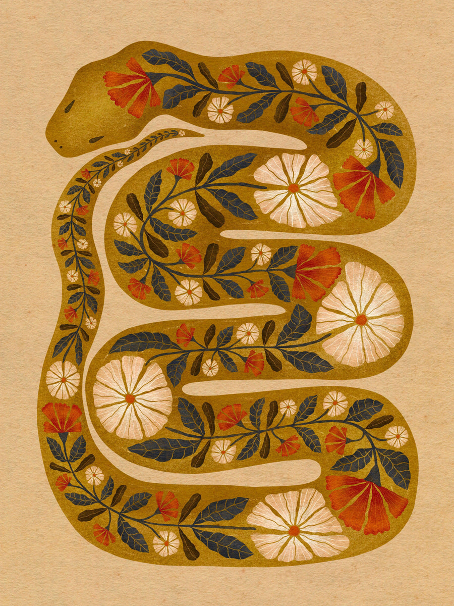 Folk Art Snake Illustration | Snake and Flower Art Print | High West Wild